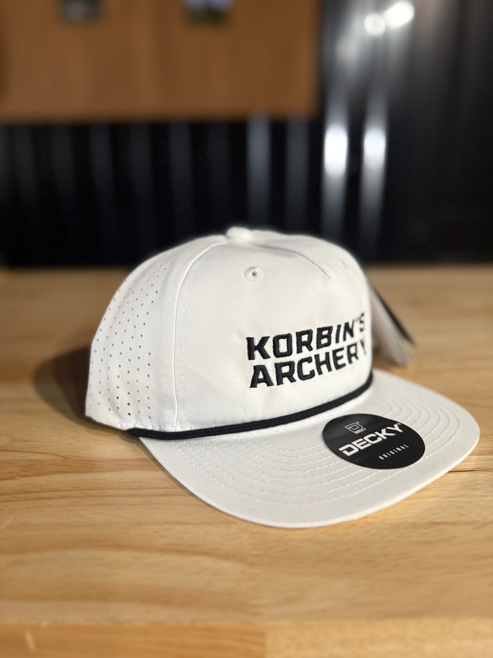 Korbin's White Rope Hat-BLOCK Logo – Korbins Archery